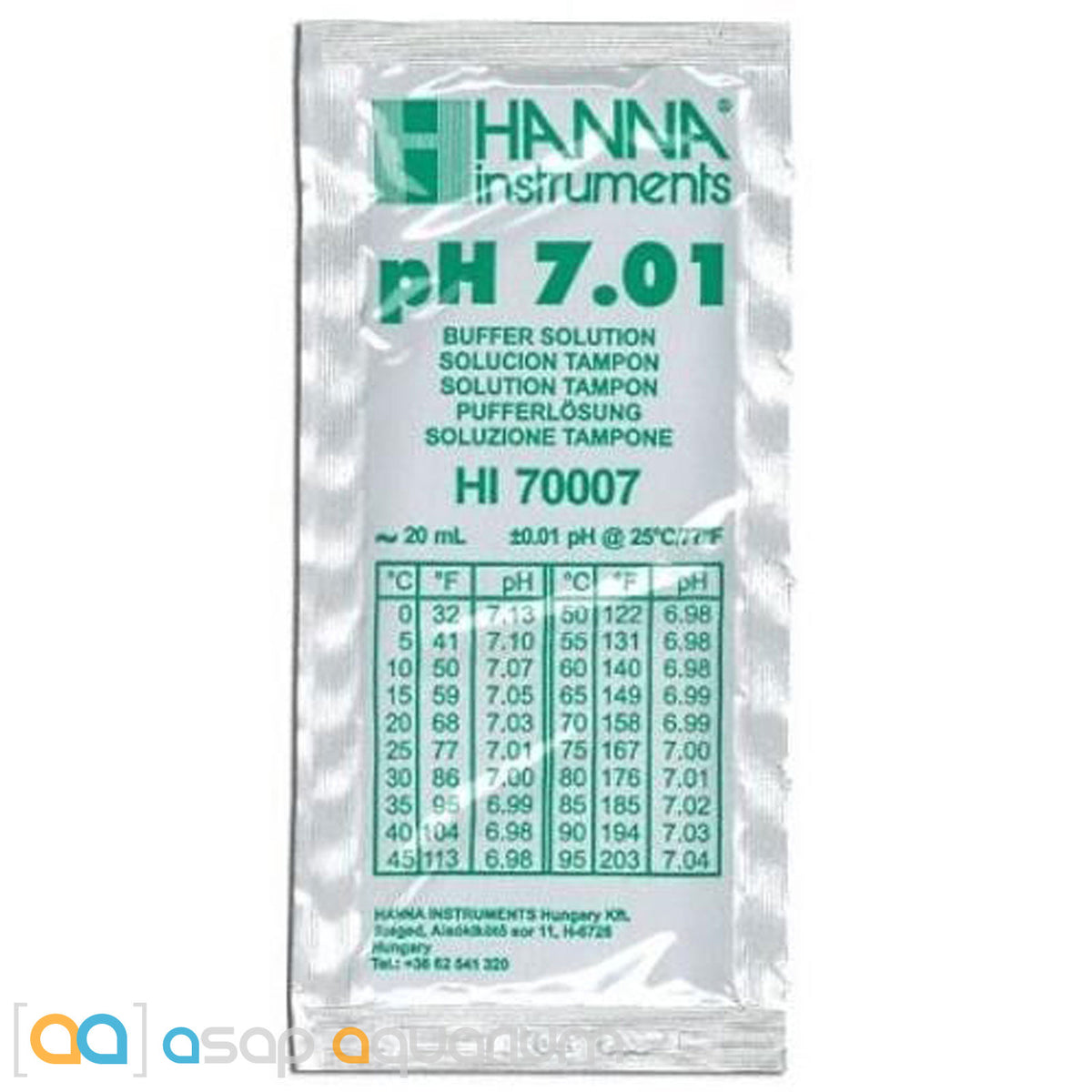 Hanna Instruments pH 7.01 Calibration Solution 20 ml Sachet | ASAP Aquarium